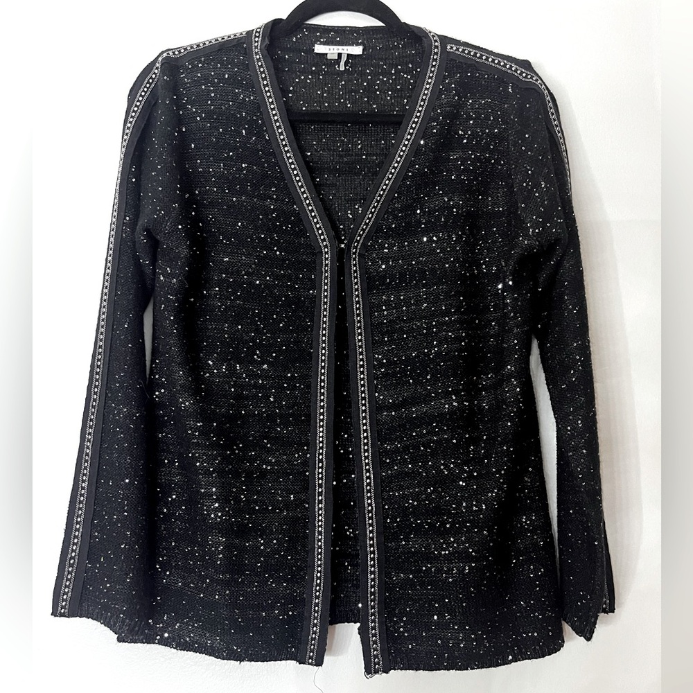 Sioni Black Sequin Silver Studded Embellished Cardiga… - Gem